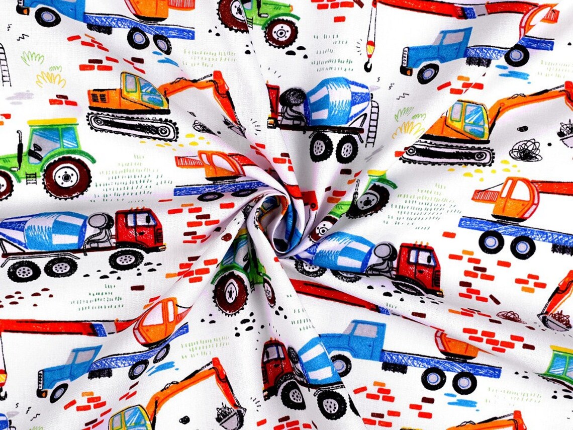 Construction Trucks Fabric Cotton Fabric by the Yard Nursery - Etsy