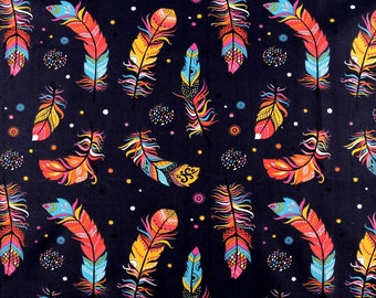 Boho Blue Feathers Fabric Luxe Feathers in Shades of Blue and Green by ...