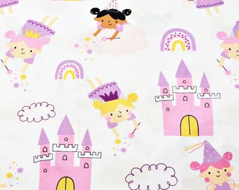 Princesses Fabric Princess Unicorn and Fairy Land Castle Magical Print ...
