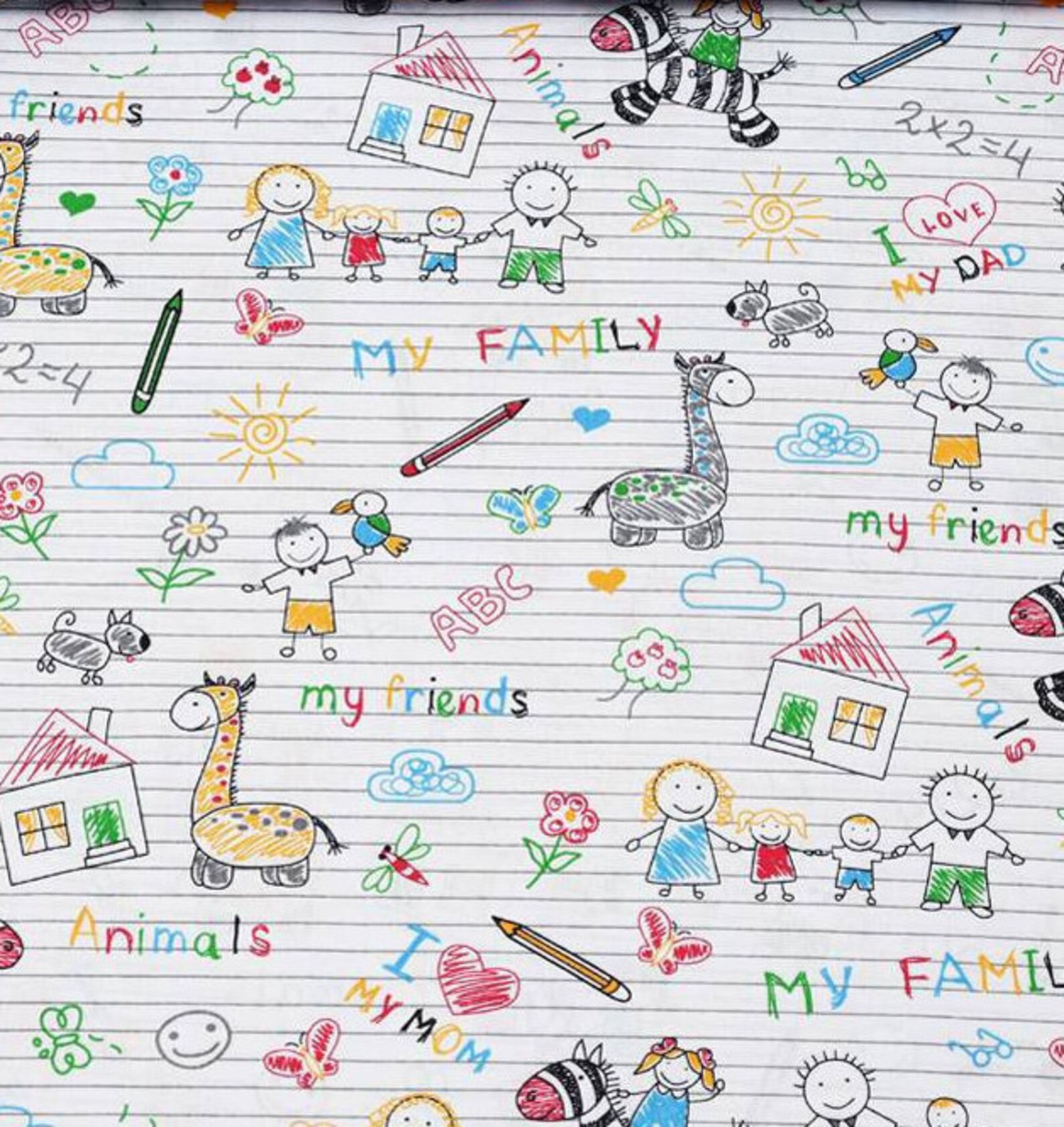 Cotton Fabricchildren Drawingfabric by the Yardquilting - Etsy