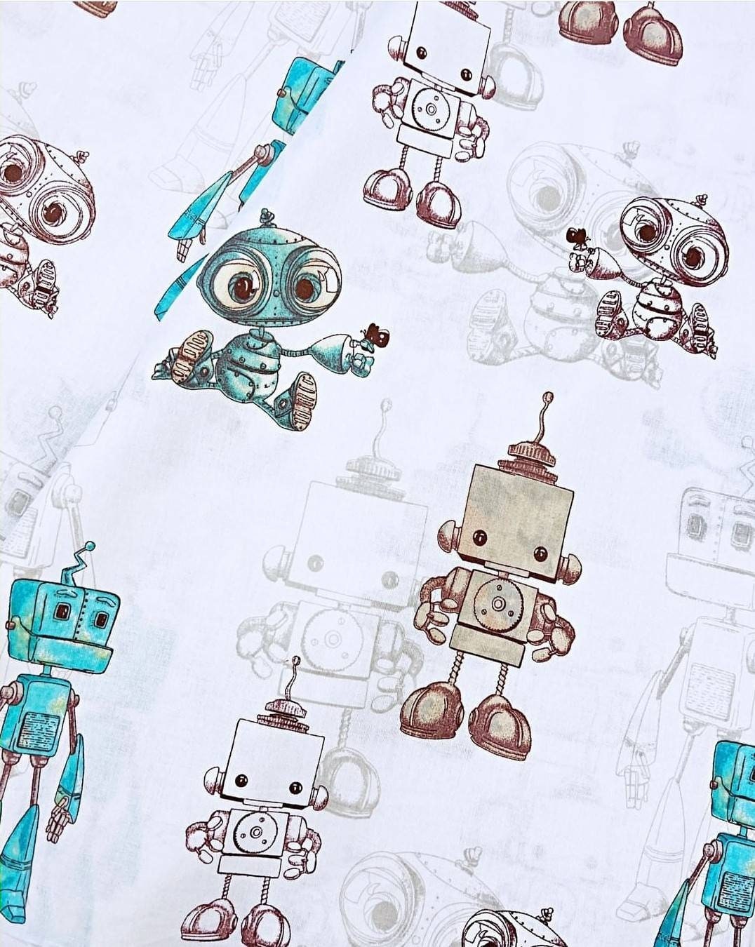 Robots Cotton Fabric Fabric by the Yard-half Yard Organic - Etsy