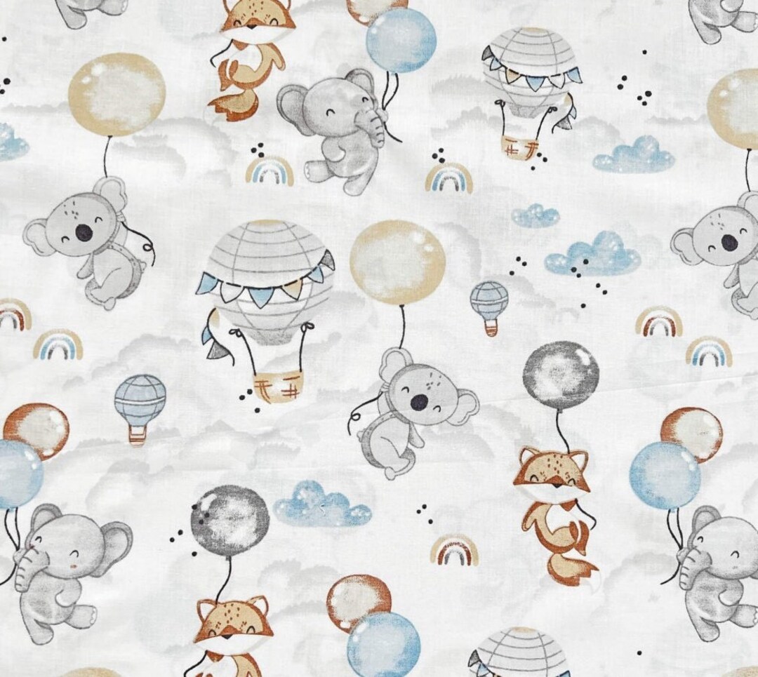 Animals Cotton Fabric by the Yard, Nursery Decor, Sky Fabric, Baby Boys ...