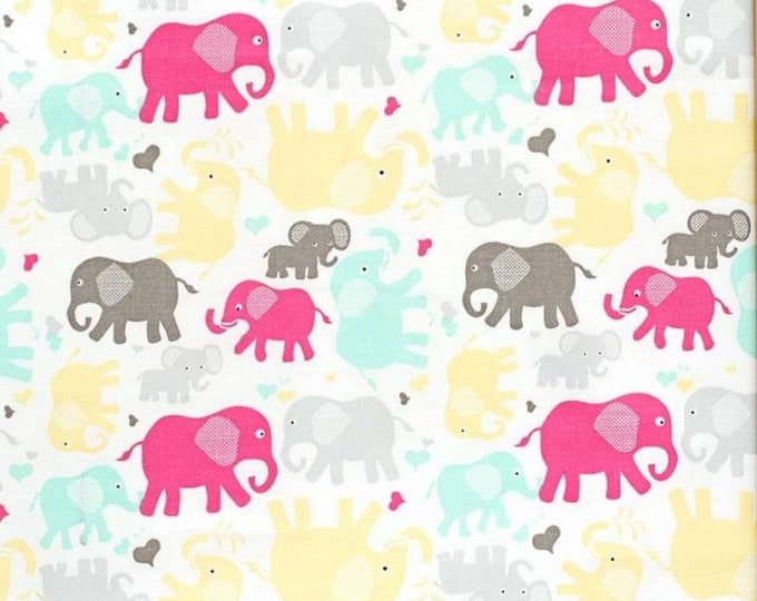 Micro Elephants Fabric micro Print Elephants Pink Stripes by ...