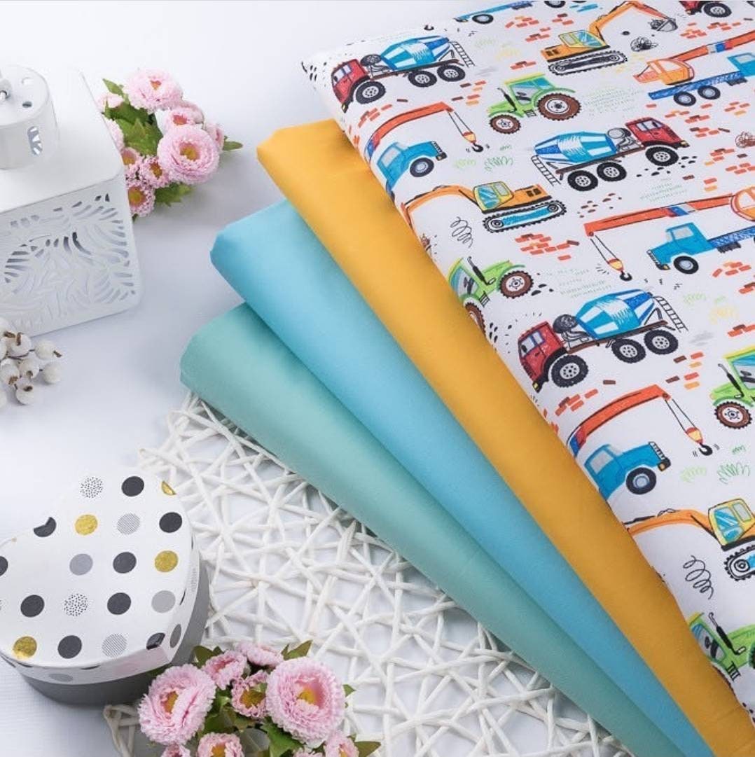 Construction Trucks Fabric Cotton Fabric by the Yard Nursery - Etsy
