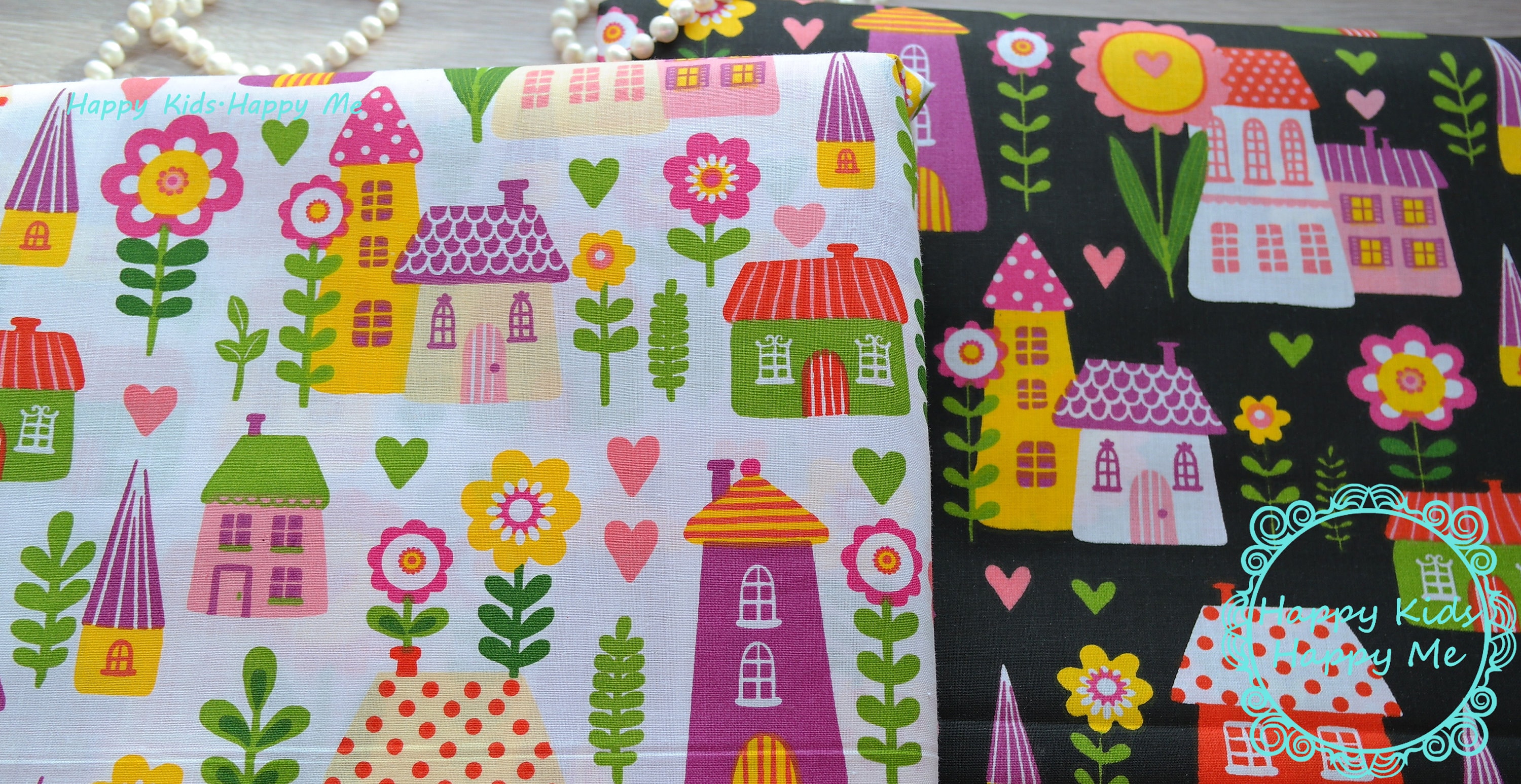 Colorful Houses Fabricfabric by the Yardtown Country Houses - Etsy