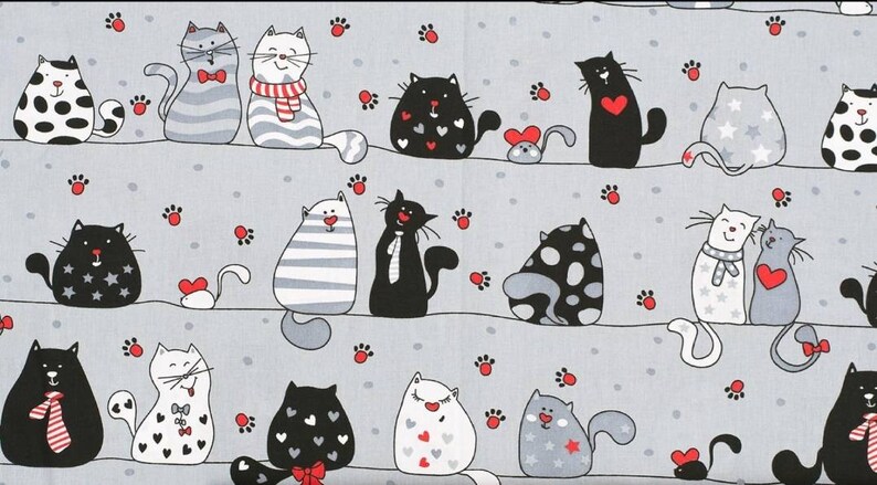 Cat Fabric by the Yard Cotton Fabric Cat Print Baby Fabric | Etsy