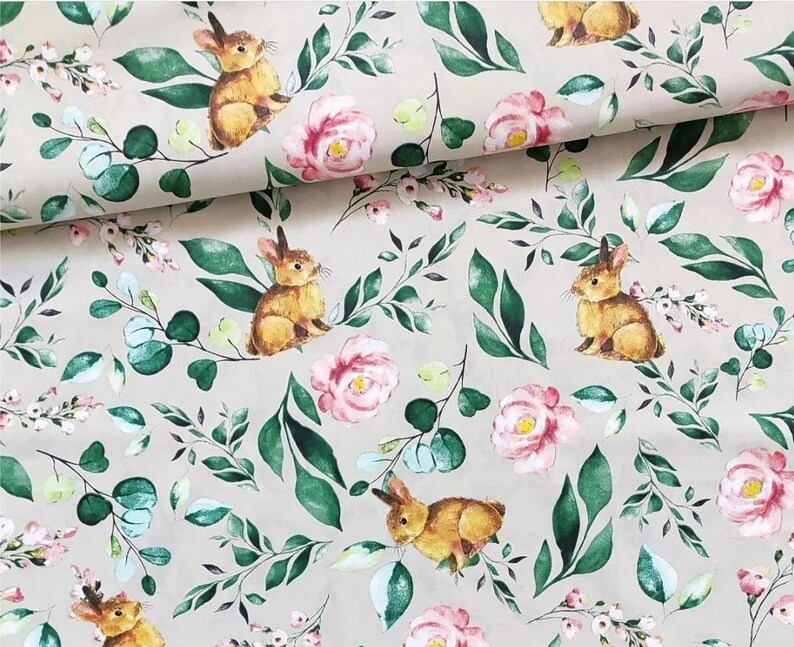 Bunny Rabbit Cotton Fabric by the Yard Sweet Bunnies Fabric - Etsy