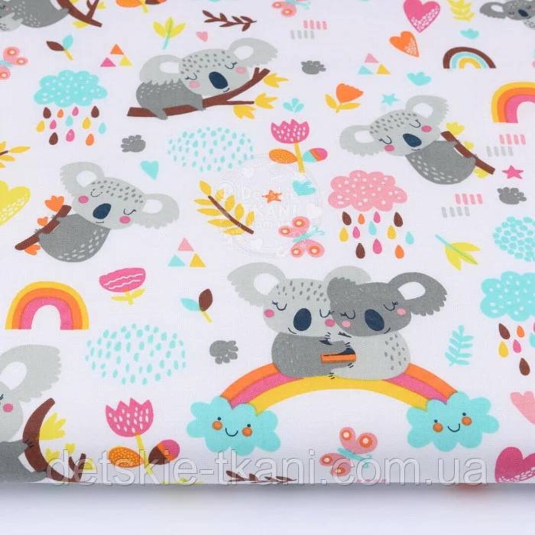 Koala Fabric, Koala Cotton Fabric by the Yard, Baby Fabric, Rainbow ...