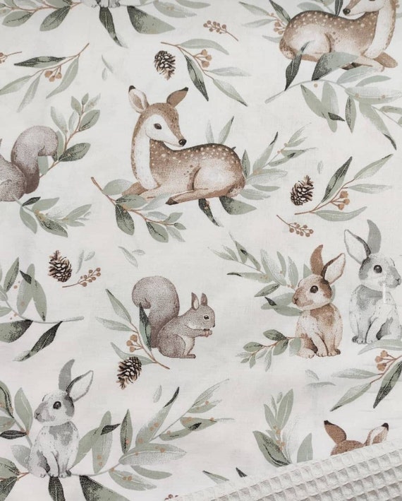 Forest Animals Cotton Fabric Deer Fabric Bunny Fabric | Etsy