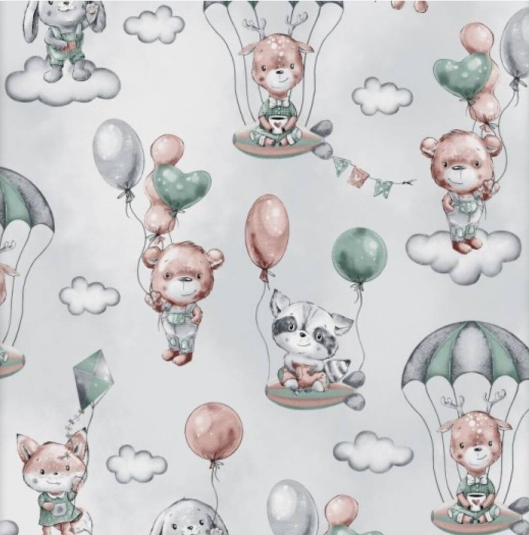 Baby Animals Cotton Fabric,fabric by the Yard,baby Fabric,balloons ...