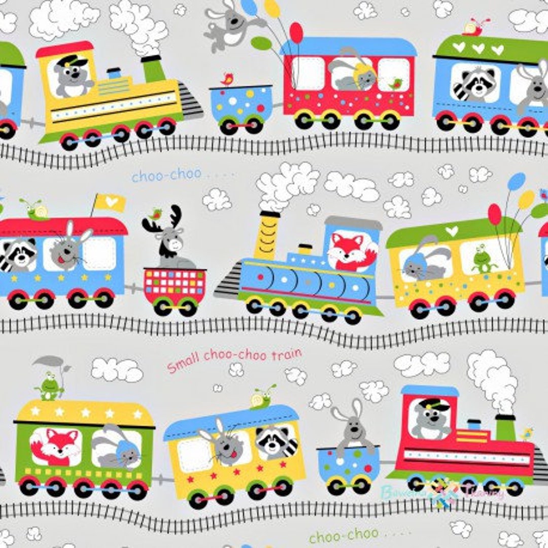 Cotton Fabric,train Fabric,animal Fabric,zoo Train Fabric,half Yard ...