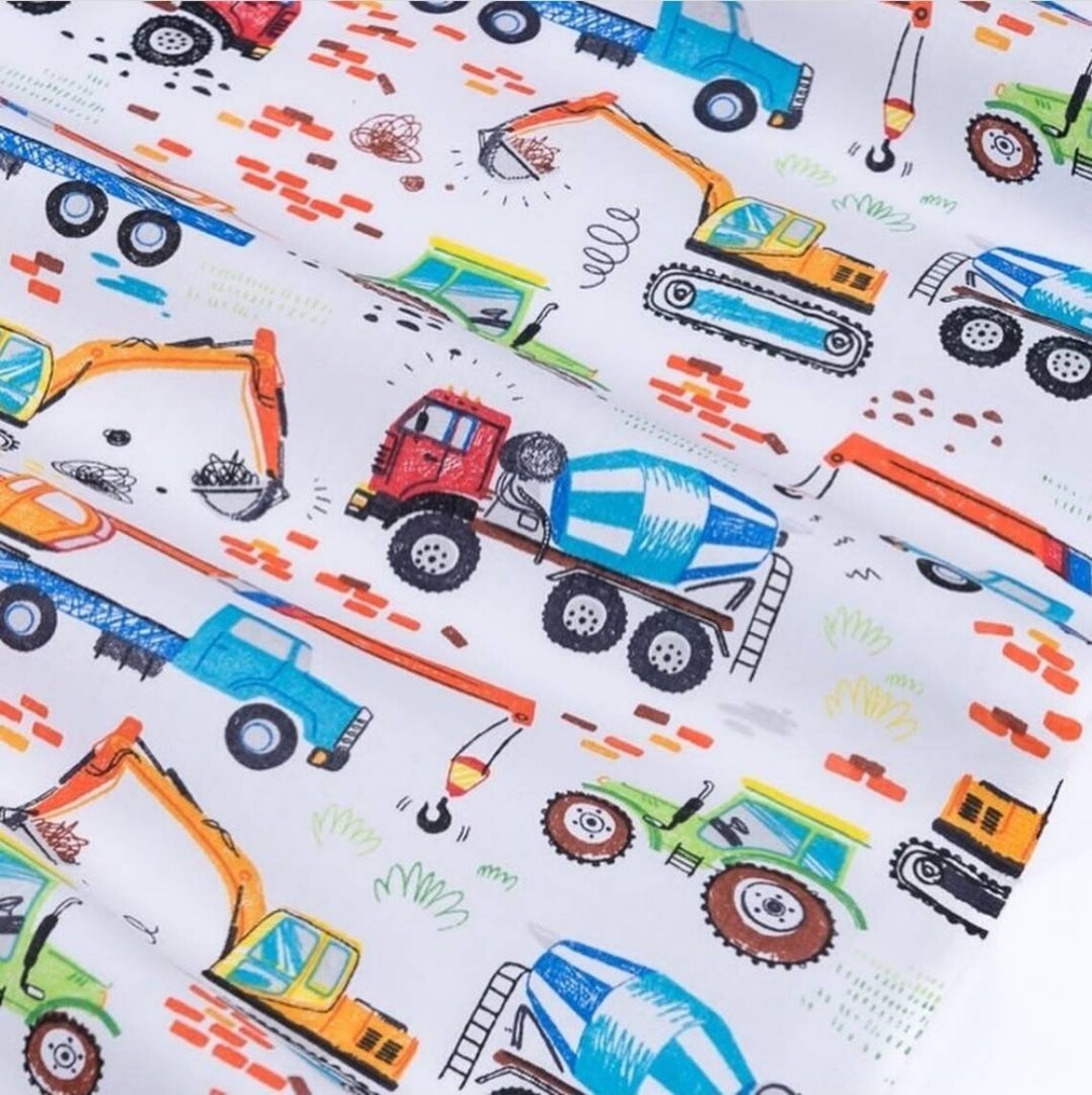Construction Trucks Fabric Cotton Fabric by the Yard Nursery - Etsy