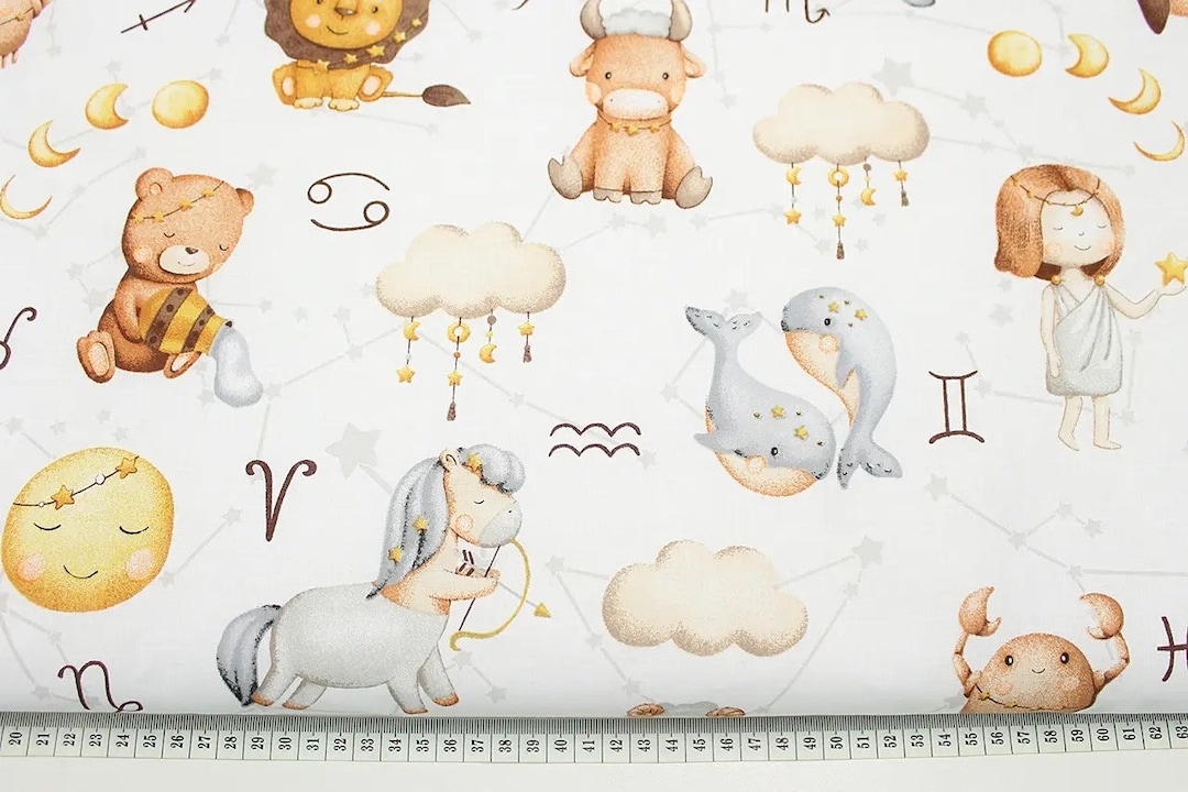 Baby Zodiac Signs Cotton Fabric by the Yard, Baby Fabric, Astrology ...