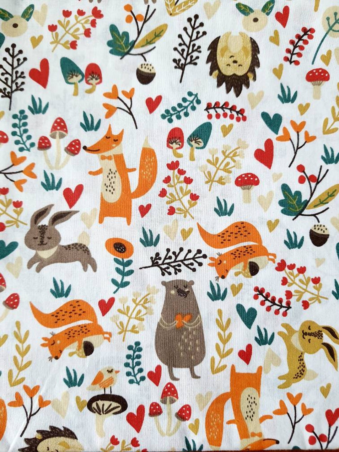 Forest Animals Cotton Fabric, Elk, Fox, Bunny, Bear Print, Quilting ...