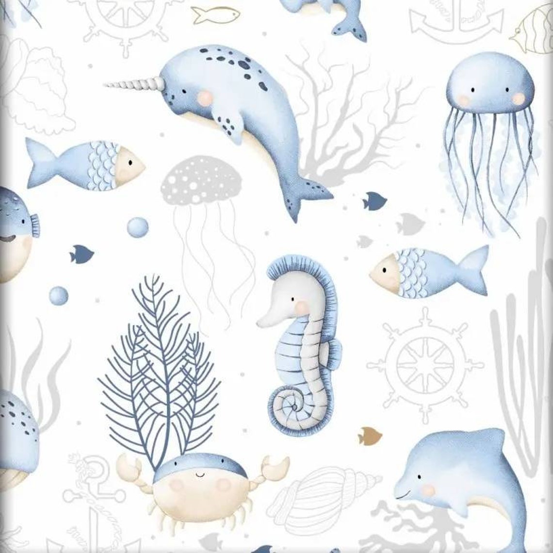 Sea Life Cotton Fabric Ocean and Marine Fabric Sea Turtles - Etsy