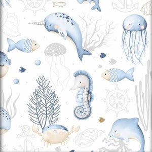 Sea Life Cotton Fabric Ocean and Marine Fabric Sea Turtles Fabric Fish ...