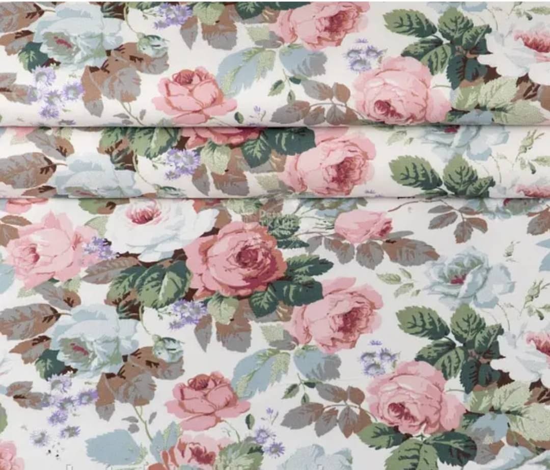 Roses Cotton Fabric, Fabric by the Yard, Extra Wide 94" 240cm, Vintage ...