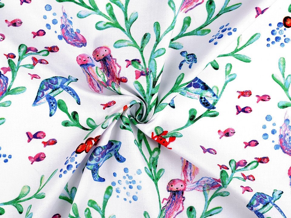 Under the Sea Fabriccotton Fabricocean and Marine Life | Etsy