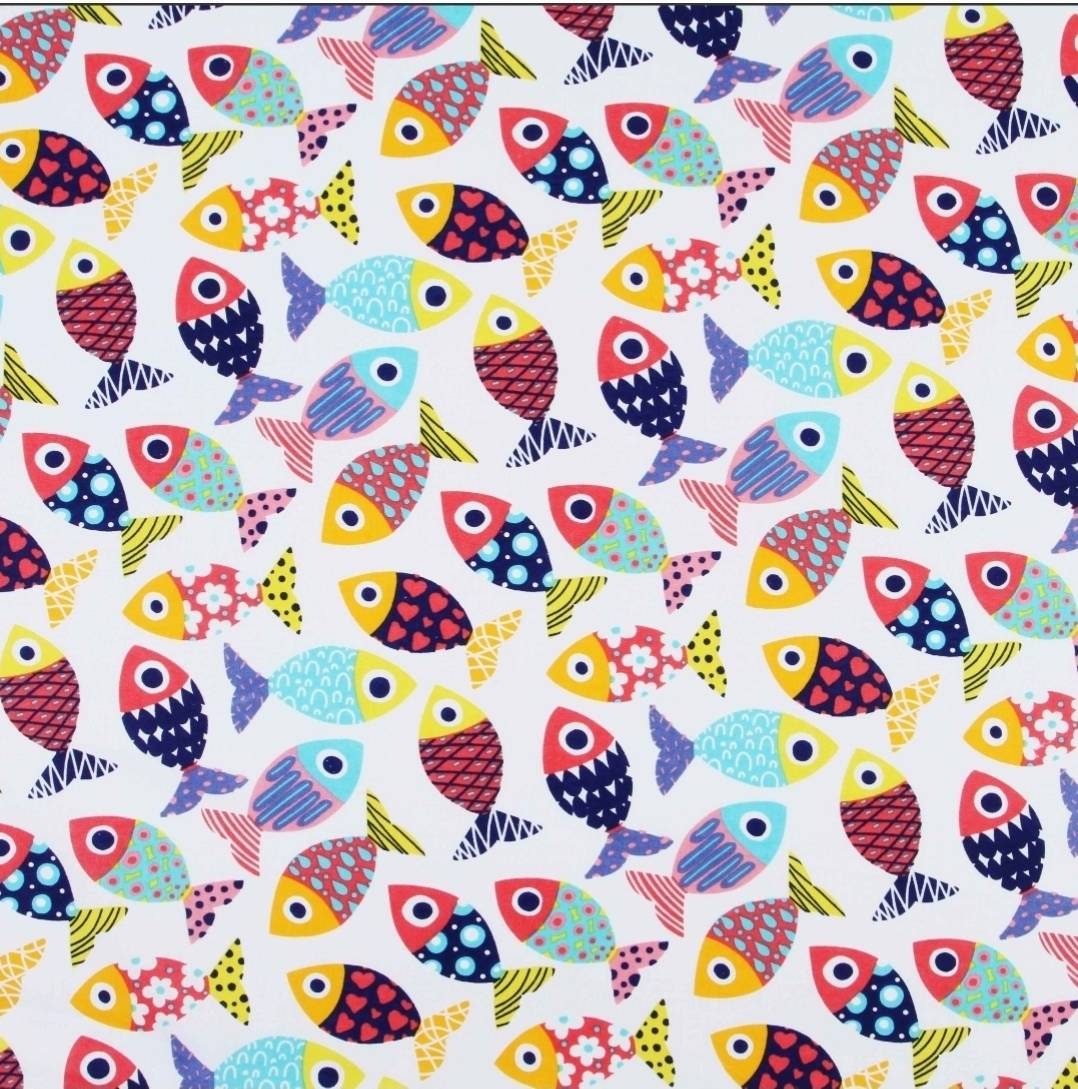 Fish Fabric by the Yard Multicolored Fish Fabricmodern - Etsy