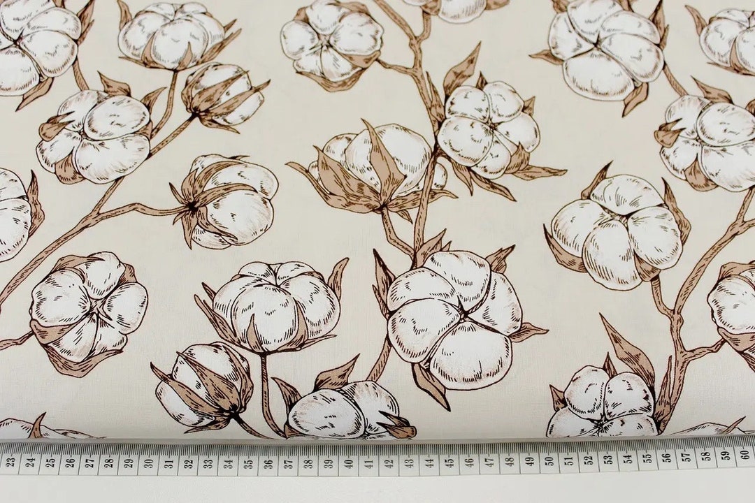 Cotton Branchfabric by the Yard, Cotton Blossom Fabric,cotton Plants ...