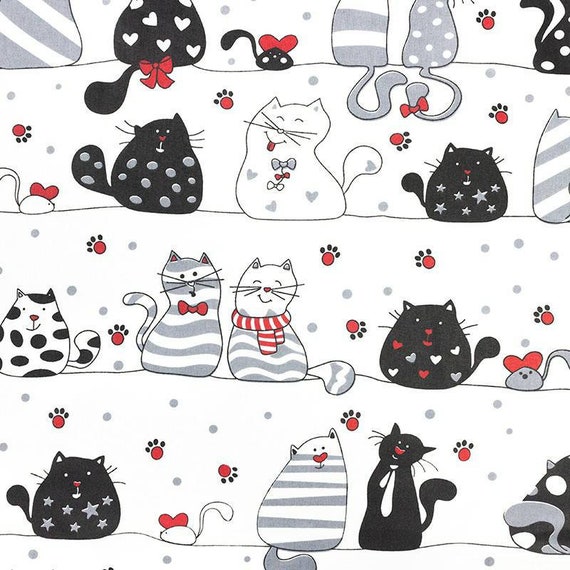 Cat Fabric by the Yard Cotton Fabric Cat Print Baby Fabric | Etsy