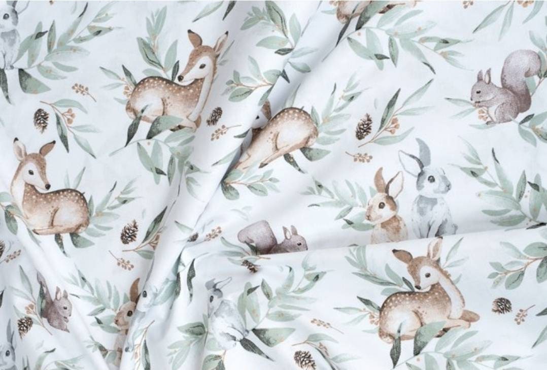 Forest Animals Cotton Fabric Deer Fabric Bunny Fabric | Etsy