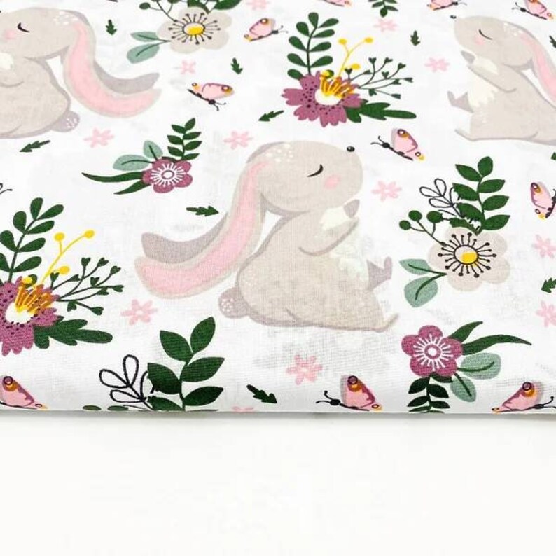 Bunny Cotton Fabric by the Yard Rabbits Sweet Bunnies Fabric - Etsy