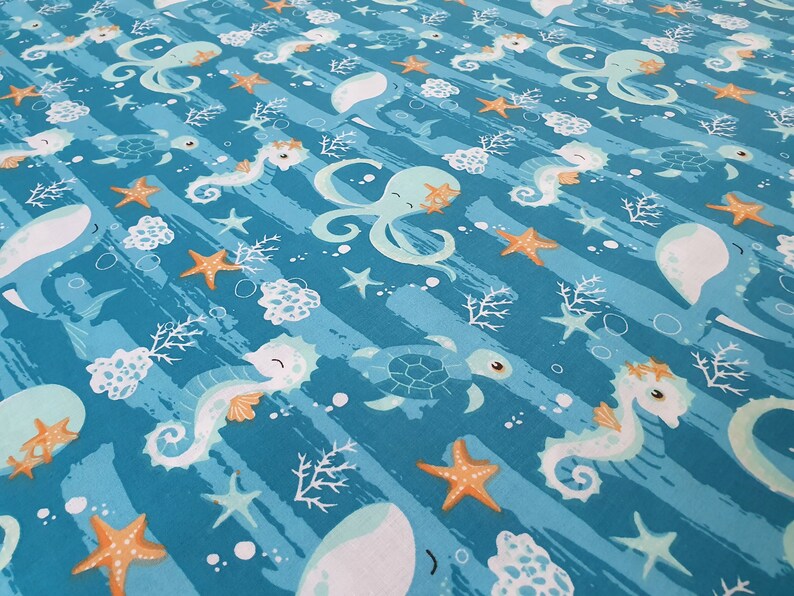 Sea Animals Fabric Sea Horses Fabric Whale Octopus Cotton - Etsy