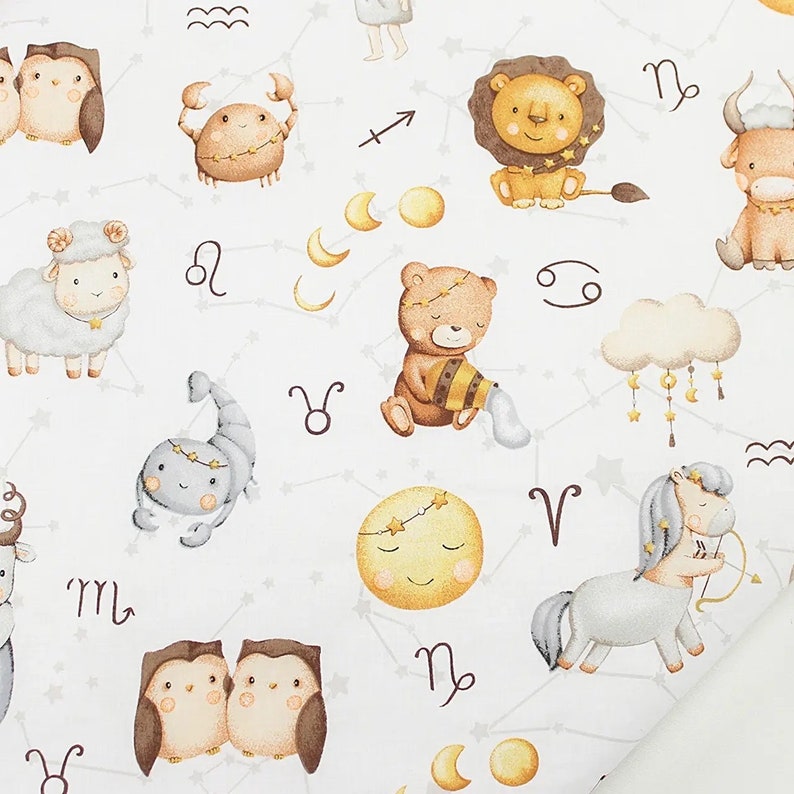 Baby Zodiac Signs Cotton Fabric by the Yard, Baby Fabric, Astrology ...