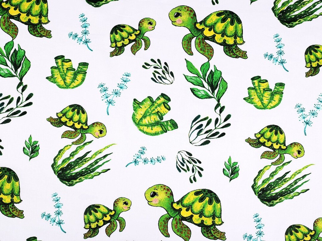 Turtles Fabric by the Yard, Green Turtle Fabric, Baby Girl Fabric, Baby ...