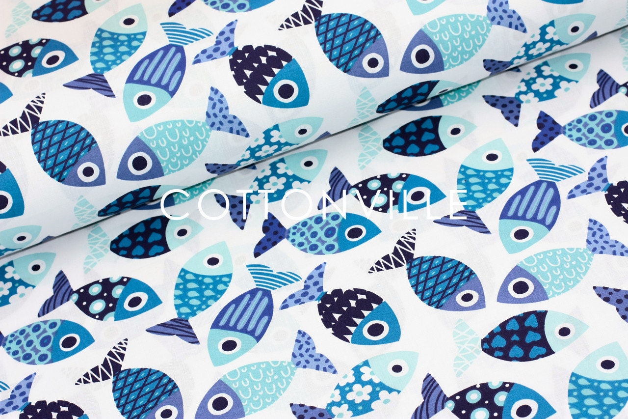 Fish Cotton Fabric by the Yard Multicolored Fish - Etsy