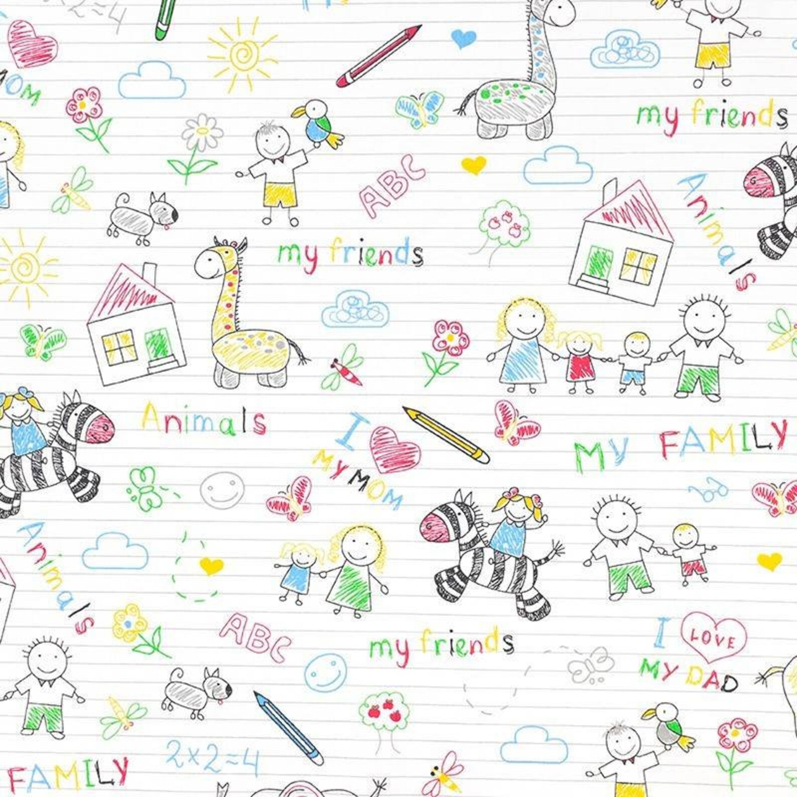 Cotton Fabricchildren Drawingfabric by the Yardquilting - Etsy
