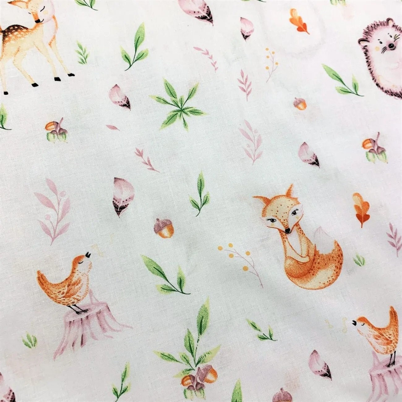Forest Animals Cotton Fabric Deer Fabric Hedgehog Fabric - Etsy
