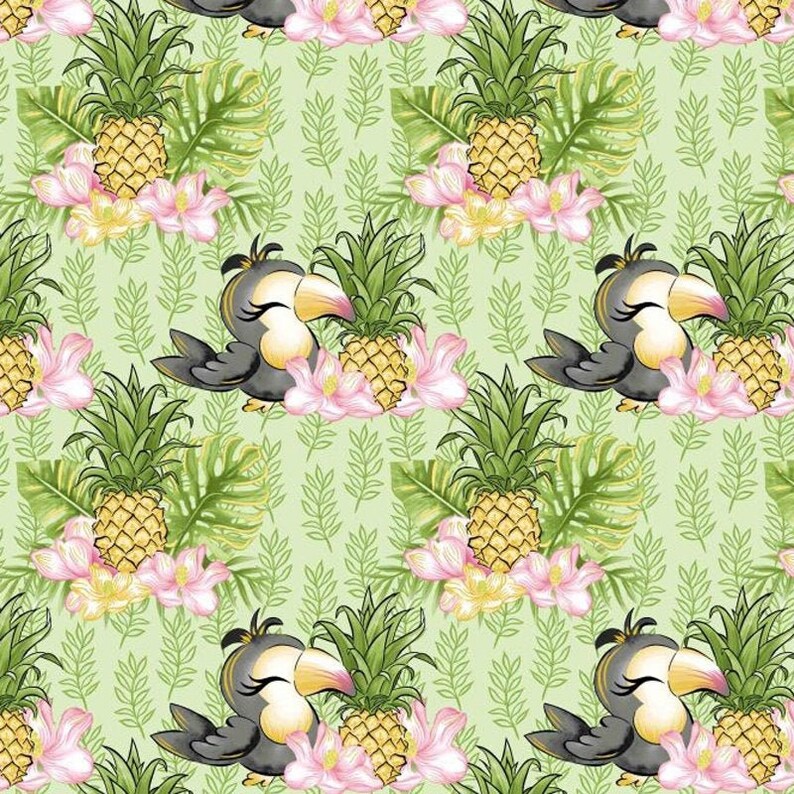 Tropical Fabric Toucans Fabric Cotton Fabric Pineapple - Etsy