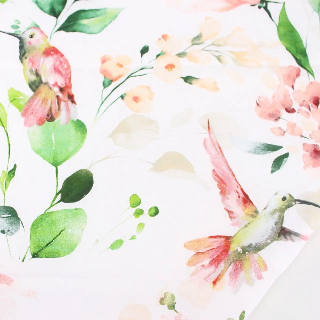 Watercolour Hummingbird Cotton Fabric by the Yard, Flowers Fabric ...
