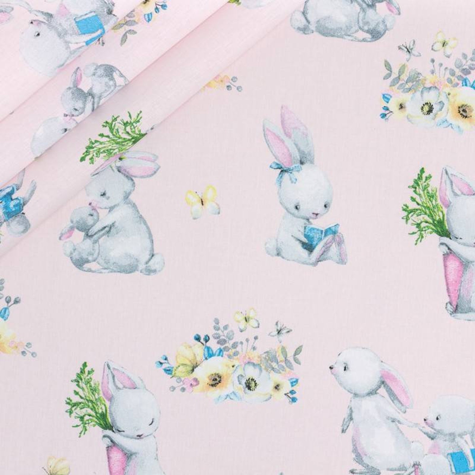 Bunny Fabricrabbits Fabriccotton Fabricbaby - Etsy