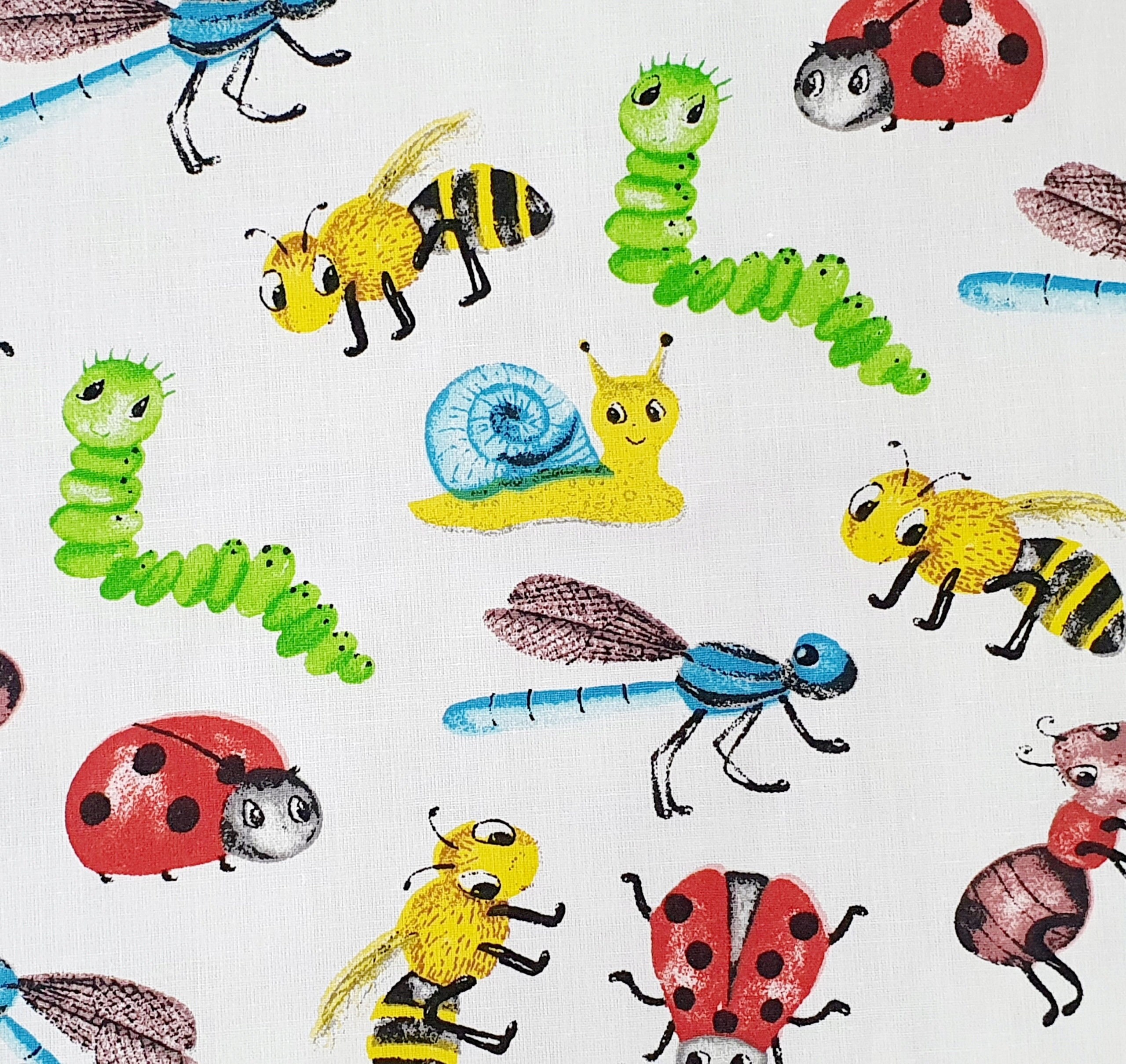 Insects Cotton Fabric Fabric by the Yard Bugs Worm Ant Snail - Etsy