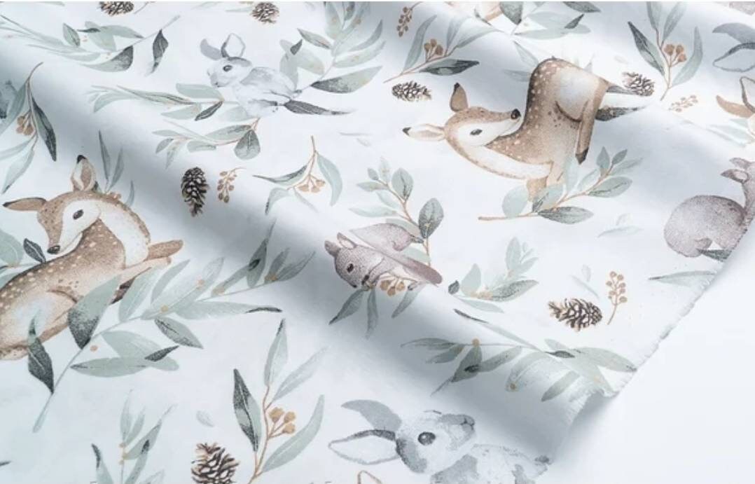 Forest Animals Cotton Fabric Deer Fabric Bunny Fabric | Etsy