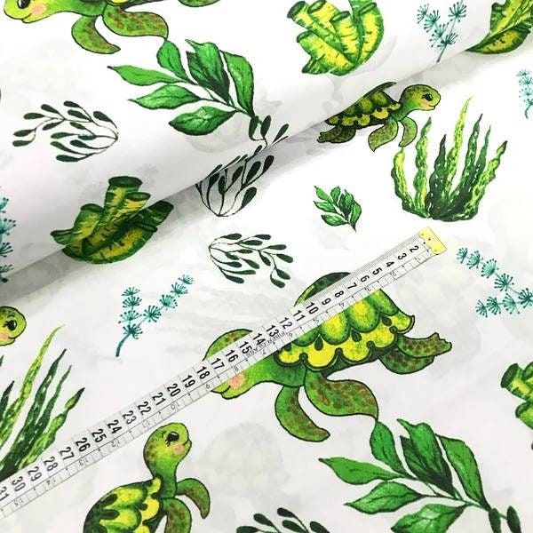 Turtles Fabric by the Yard Green Turtle Fabric Baby Girl | Etsy