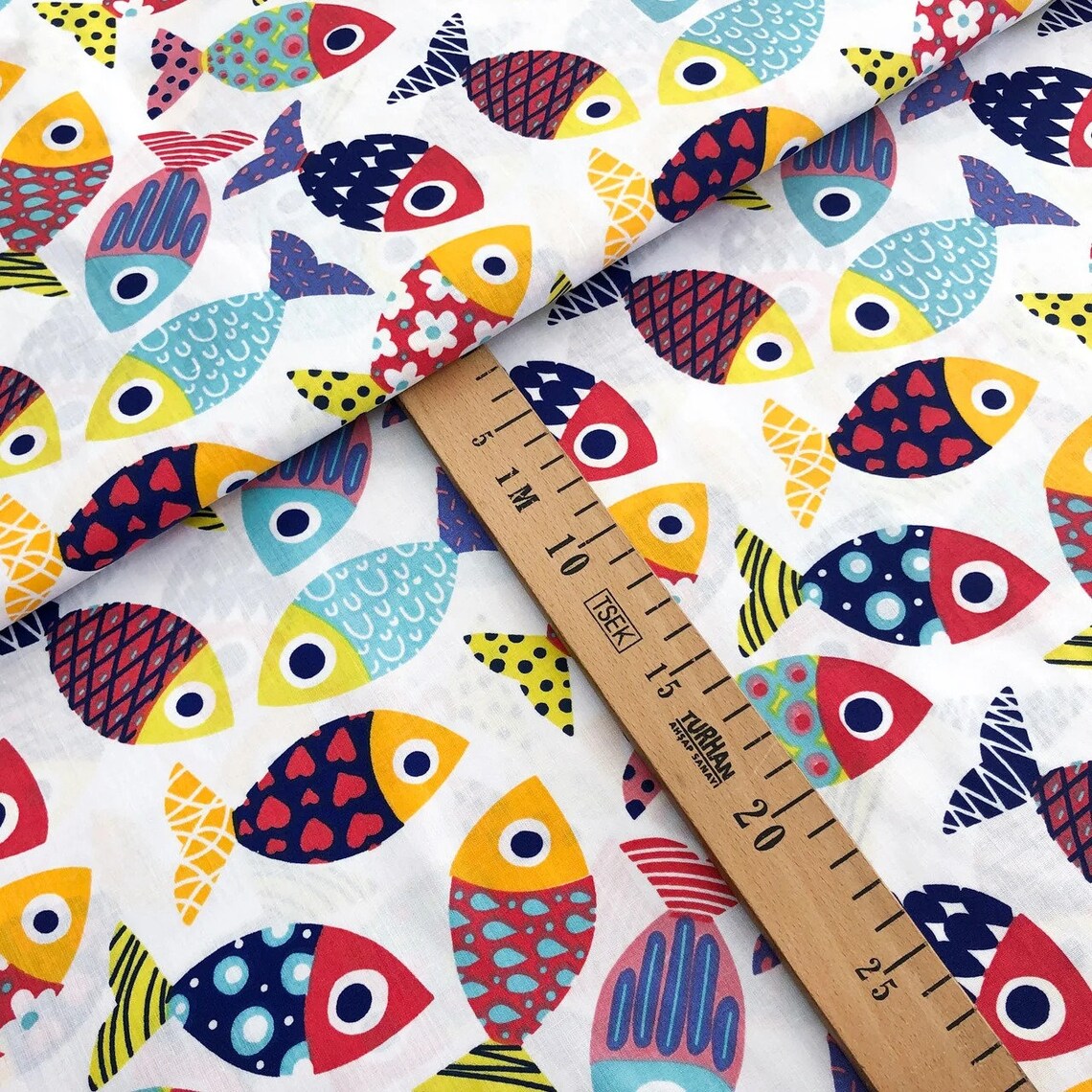 Fish Fabric by the Yard Multicolored Fish Fabricmodern - Etsy