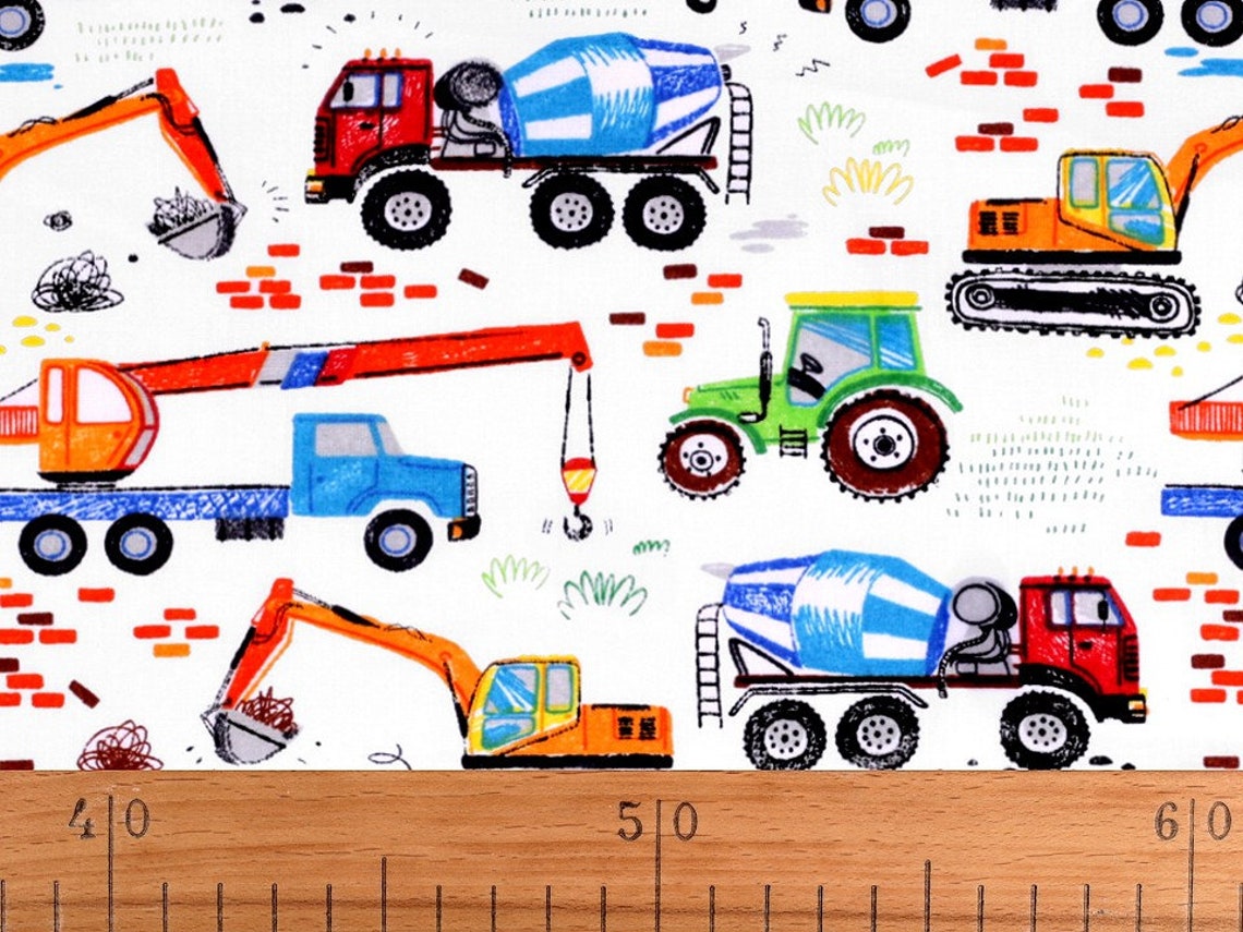 Construction Trucks Fabric Cotton Fabric by the Yard Nursery - Etsy