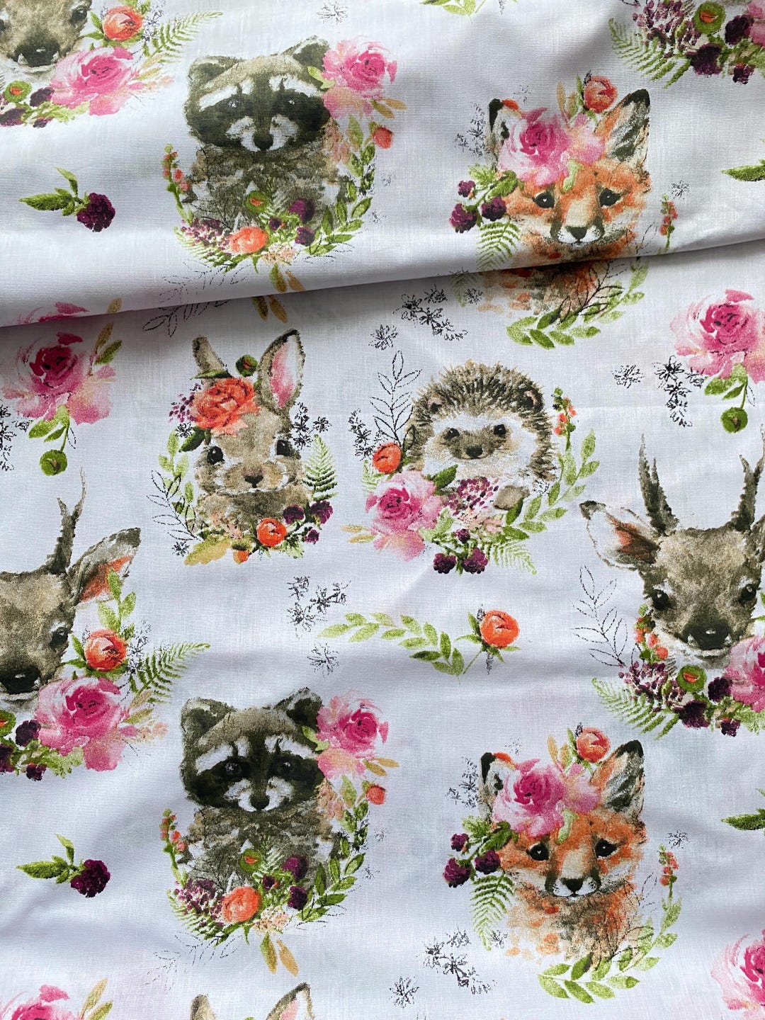 Forest Animals Cotton Fabric, by the Yard Meter ,baby Fabric, Raccoon ...