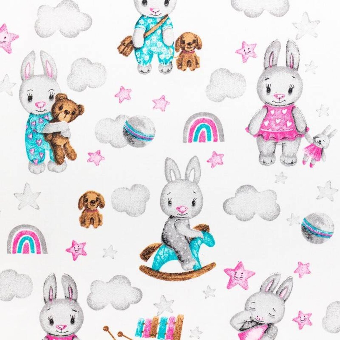 Bunny Cotton Fabricbunny Rabbit Fabric Fabric by the - Etsy