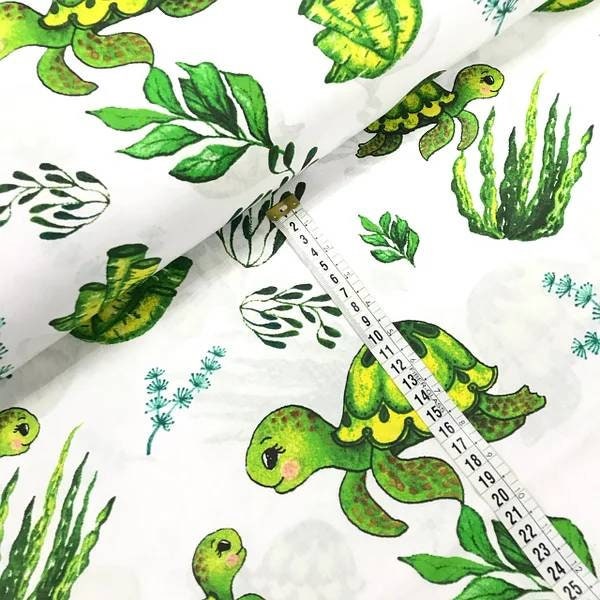 Turtles Fabric by the Yard Green Turtle Fabric Baby Girl | Etsy
