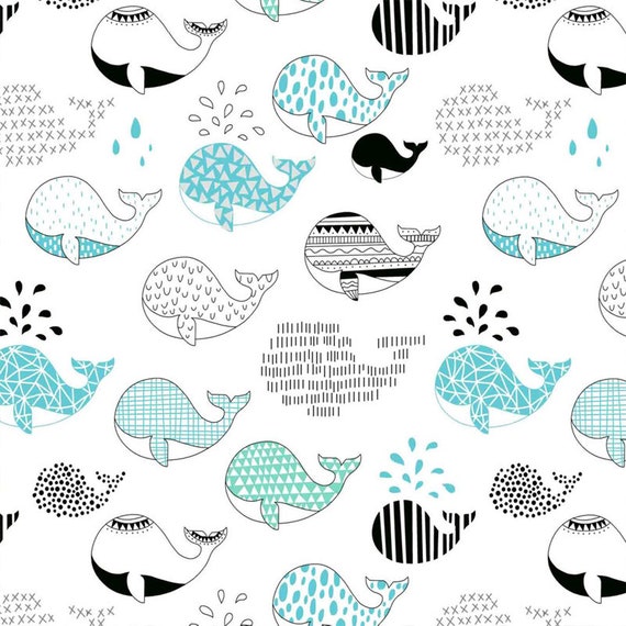 Whale fabric 100% cotton print Fabric By The Yard fish | Etsy