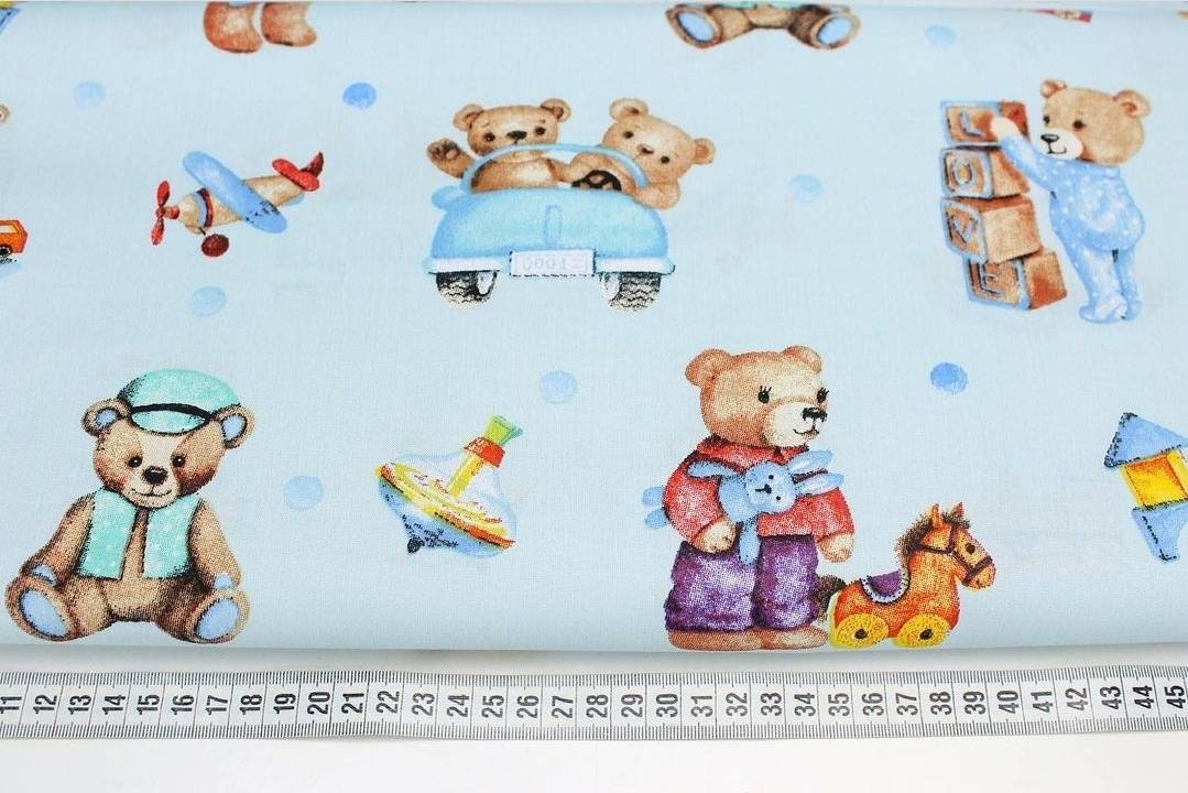Bear Cotton Fabric, Bear Fabric by the Yard,baby Boy Fabric,organic ...