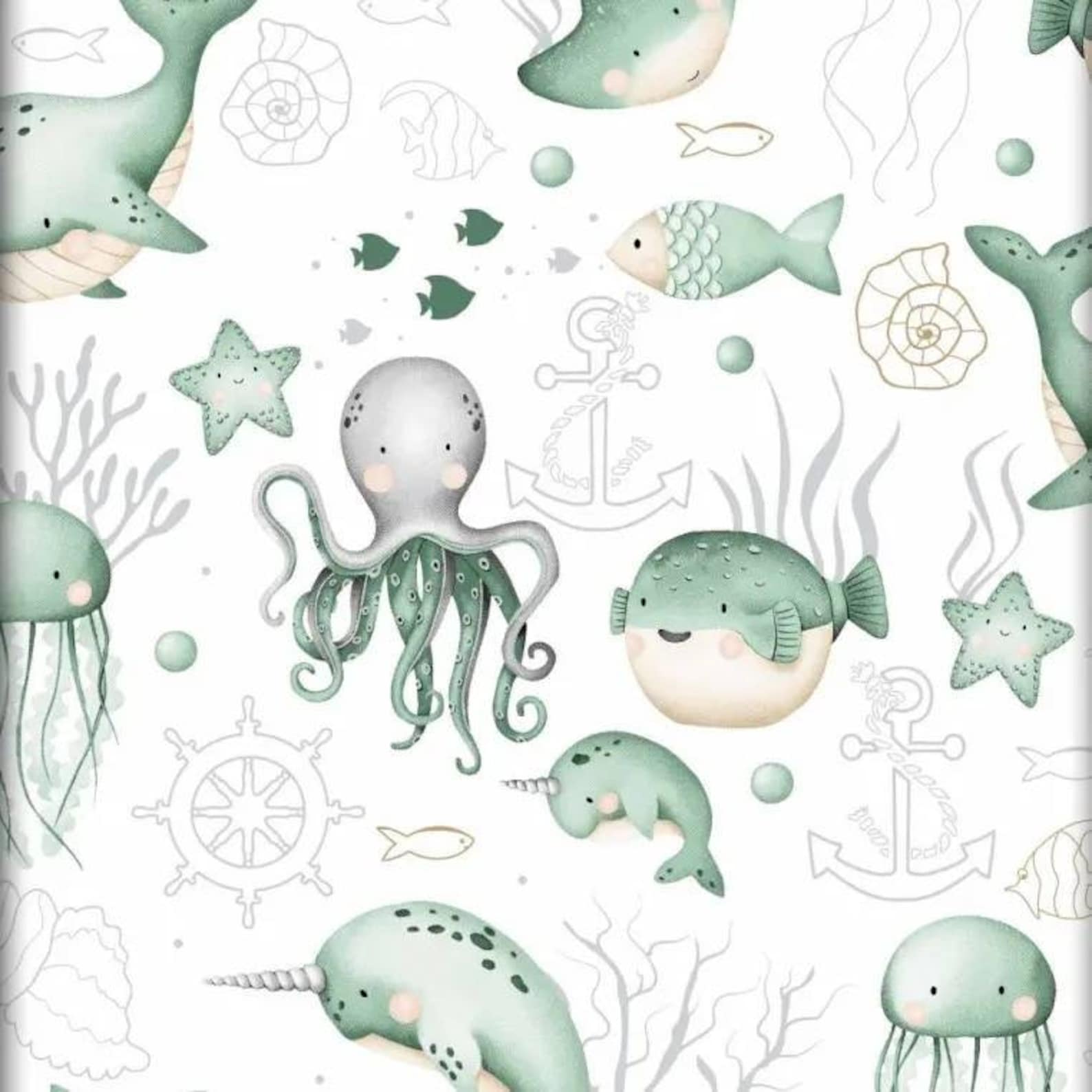 Sea Life Cotton Fabric Ocean and Marine Fabric Sea Turtles - Etsy