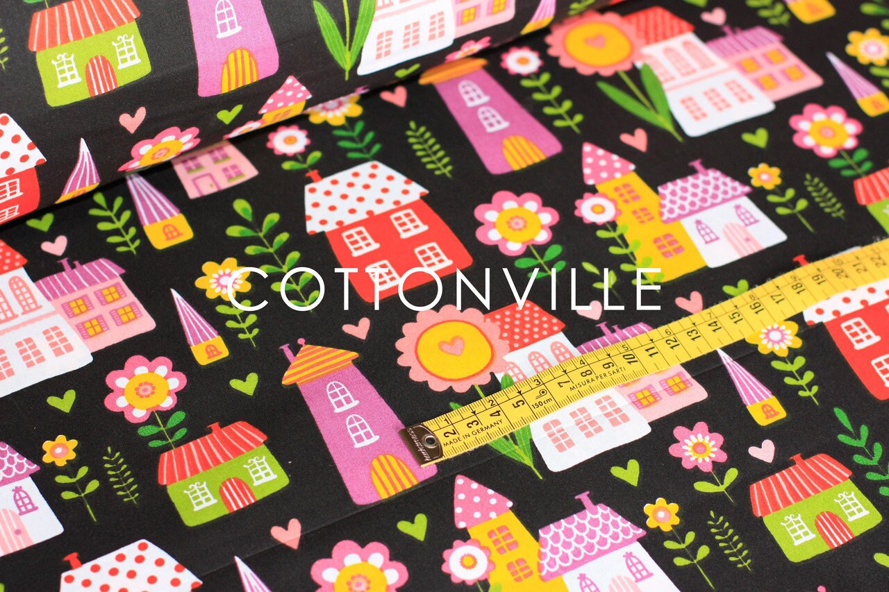Colorful Houses Fabricfabric by the Yardtown Country Houses | Etsy