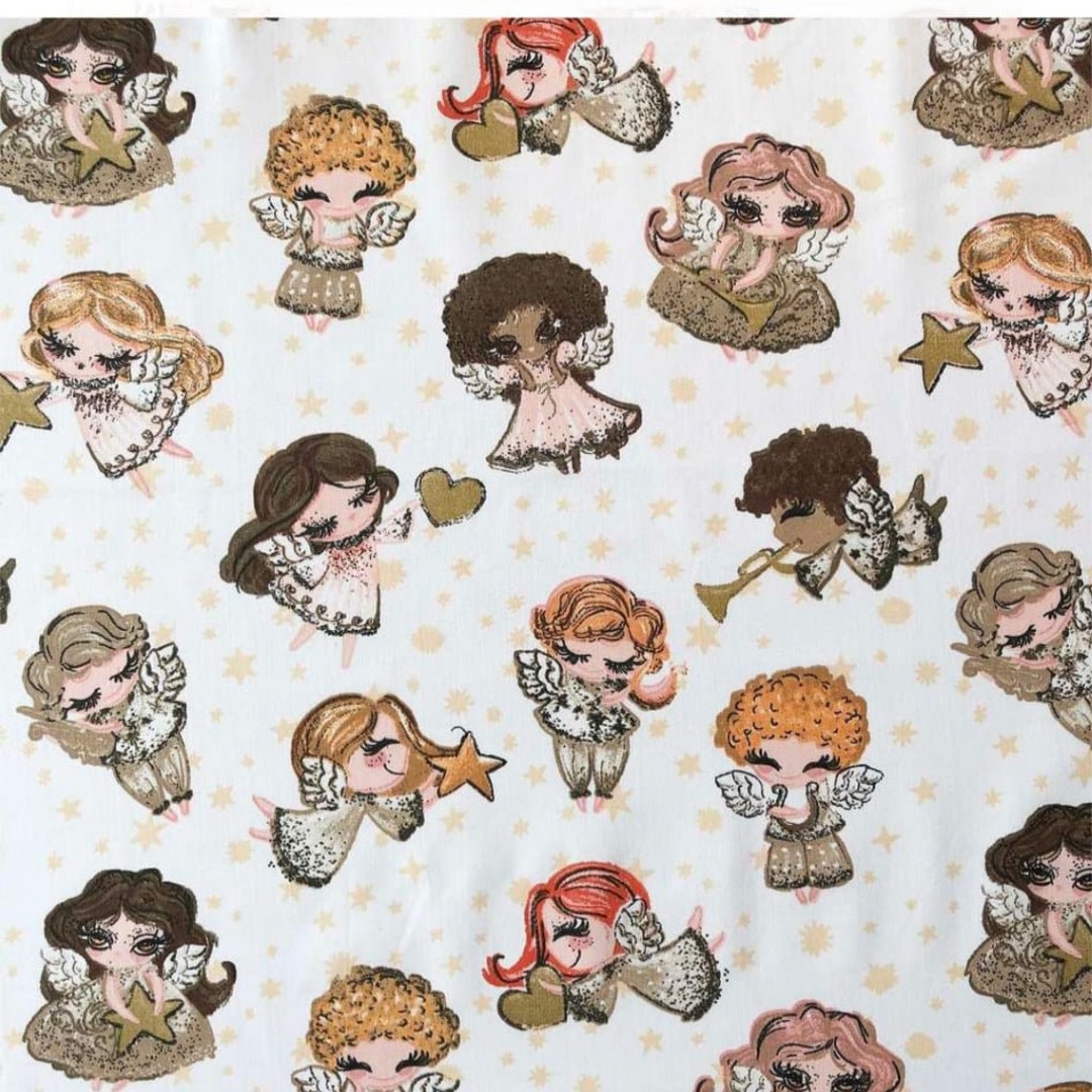 Аngel Fabric,angels Cotton Fabric by Yard, Meter,gold Glitter,fabric ...