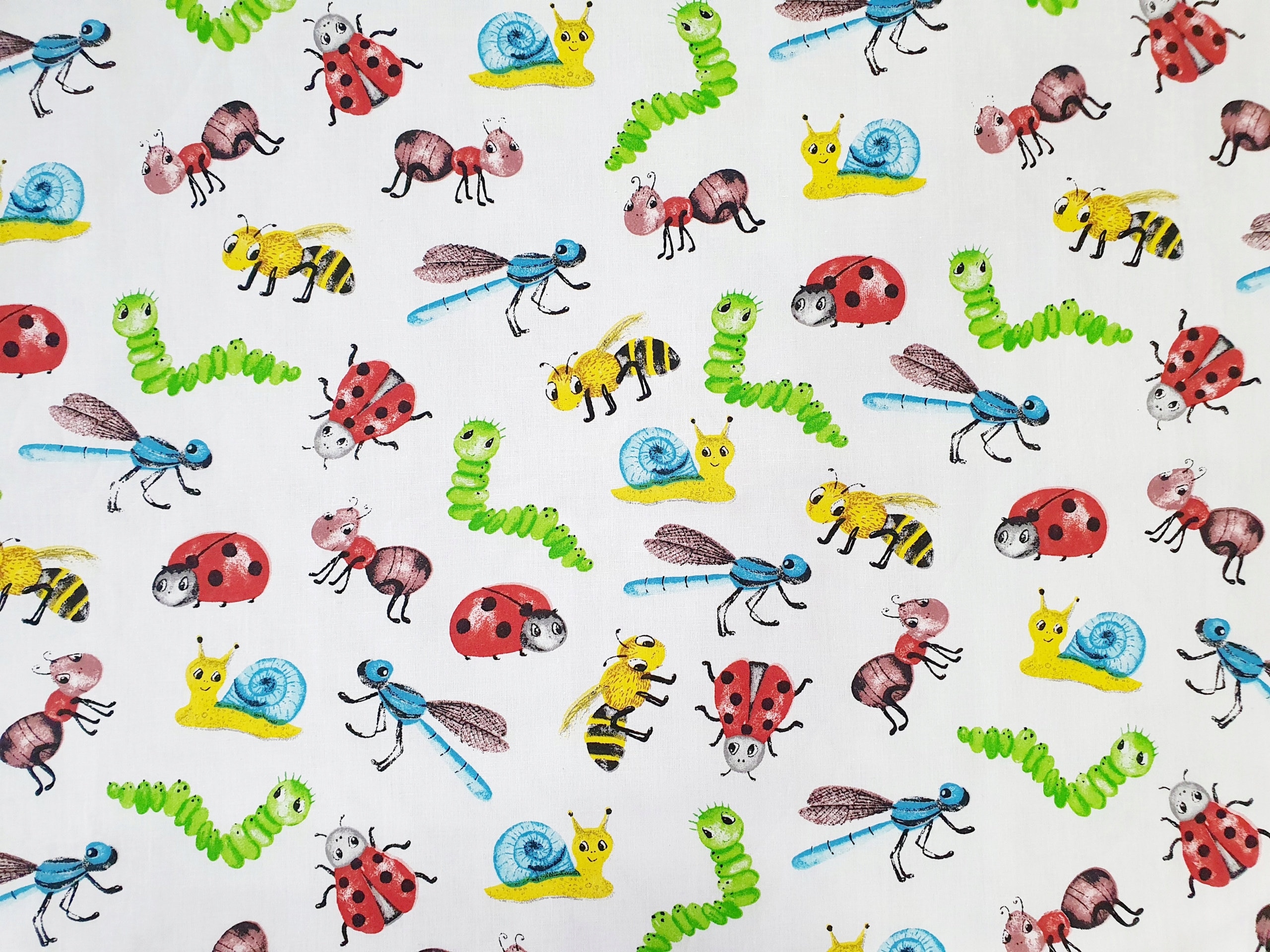 Insects Cotton Fabric Fabric by the Yard Bugs Worm Ant Snail - Etsy